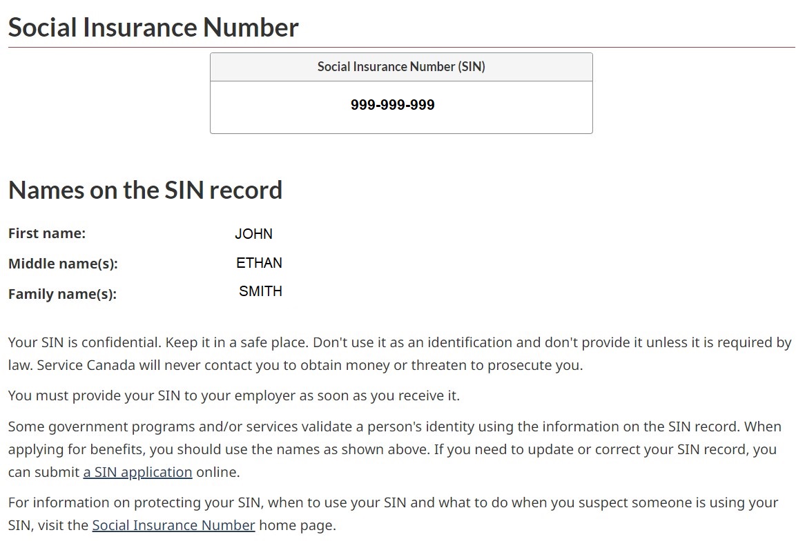 View my SIN through My Service Canada Account - Social Insurance Number ...